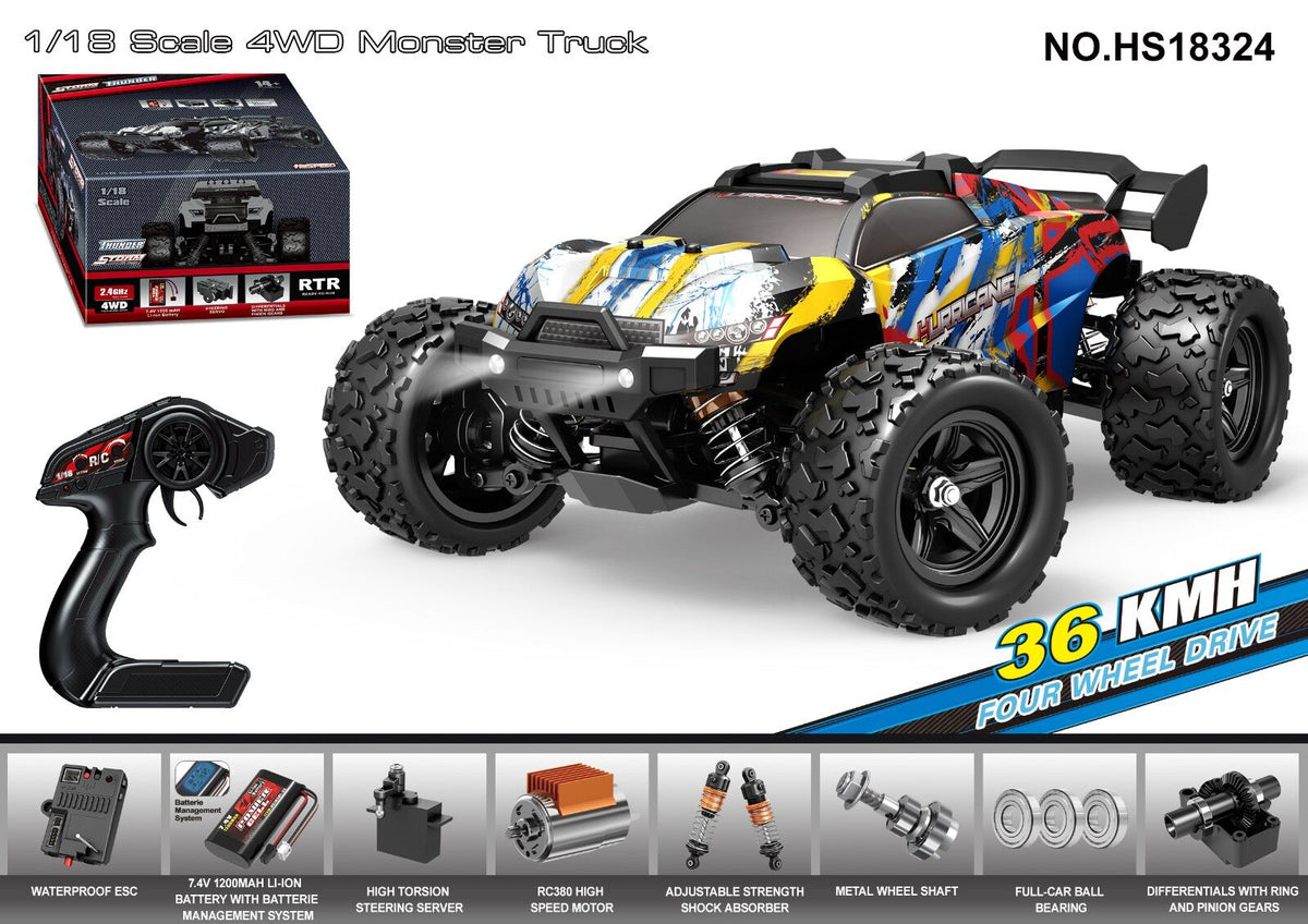 Tornado RC 1/18 Scale 4WD RTR High Speed 2.4 GHz TRUGGY - Hurricane V2 ...